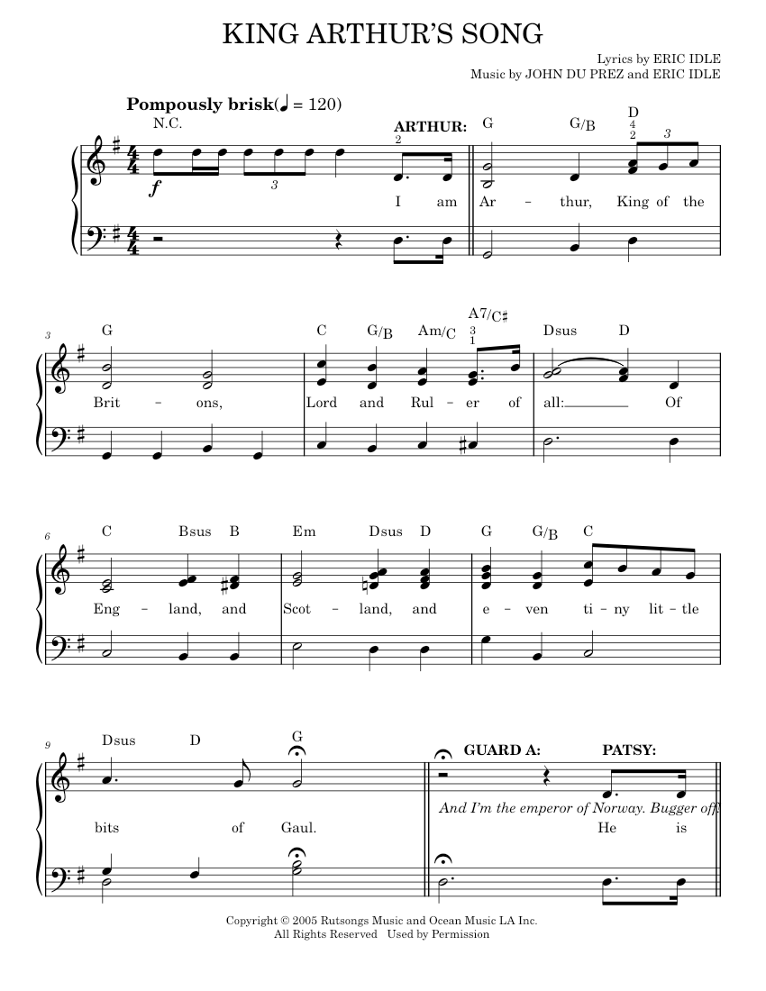 Play Official version of King Arthur's Song sheet music by Monty Python ...