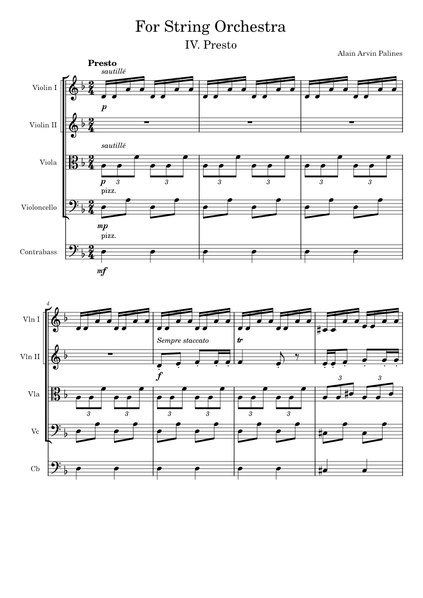 Original Composition for String Orchestra (IV: Presto) Sheet music for ...
