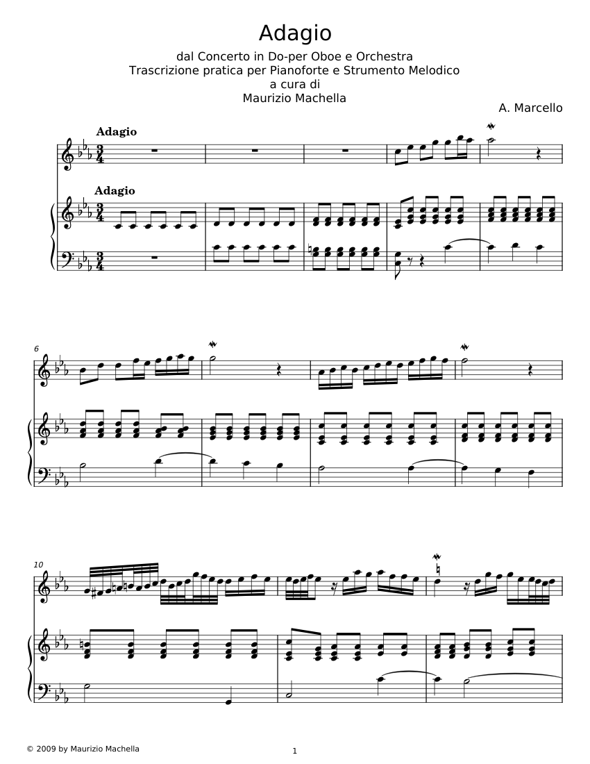 Adagio - Alessandro Marcello Sheet music for Piano, Oboe (Solo ...