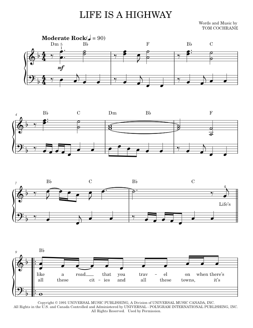 Play Official version of Life is a highway Sheet Music by Rascal Flatts ...