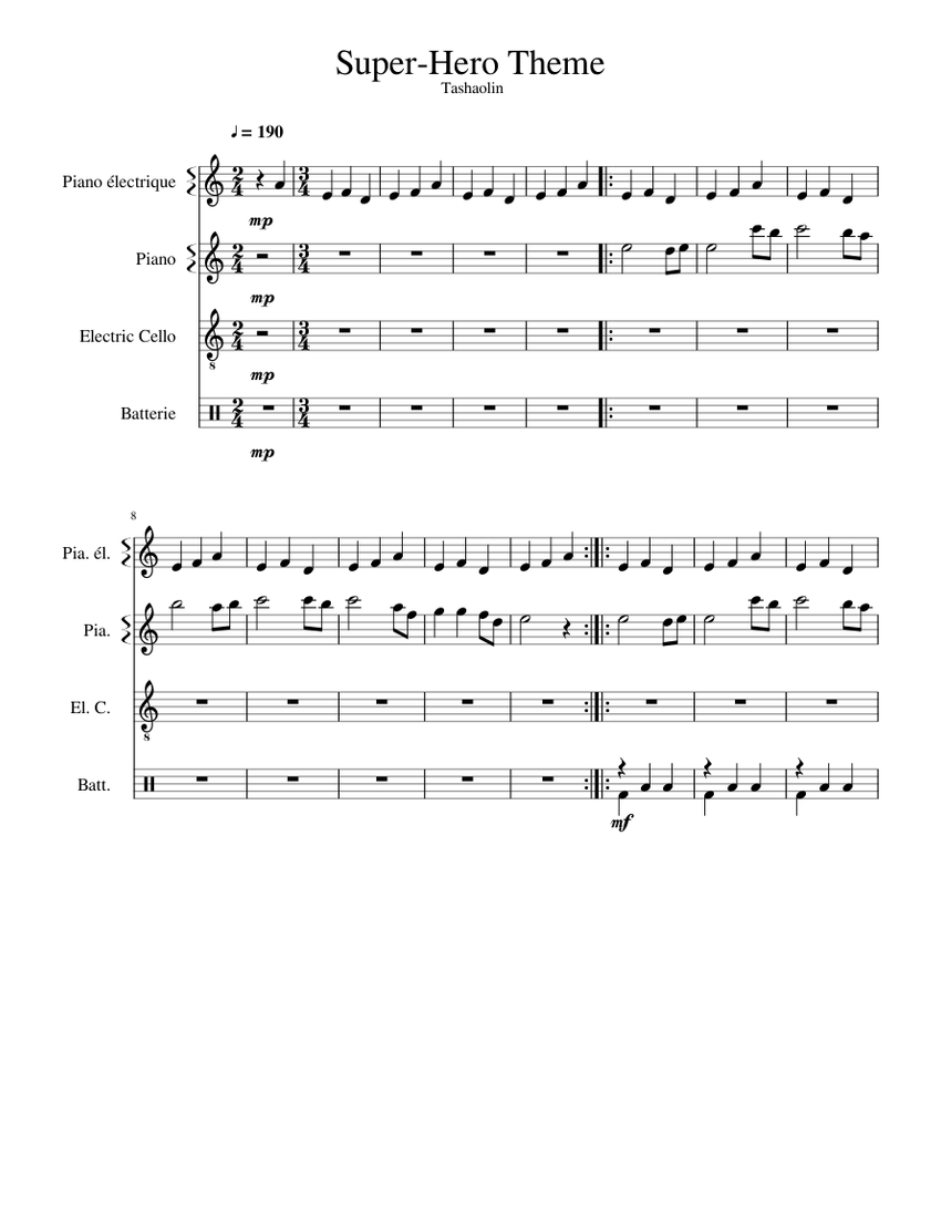 Super Hero Theme Sheet music for Piano, Guitar, Drum group (Mixed ...