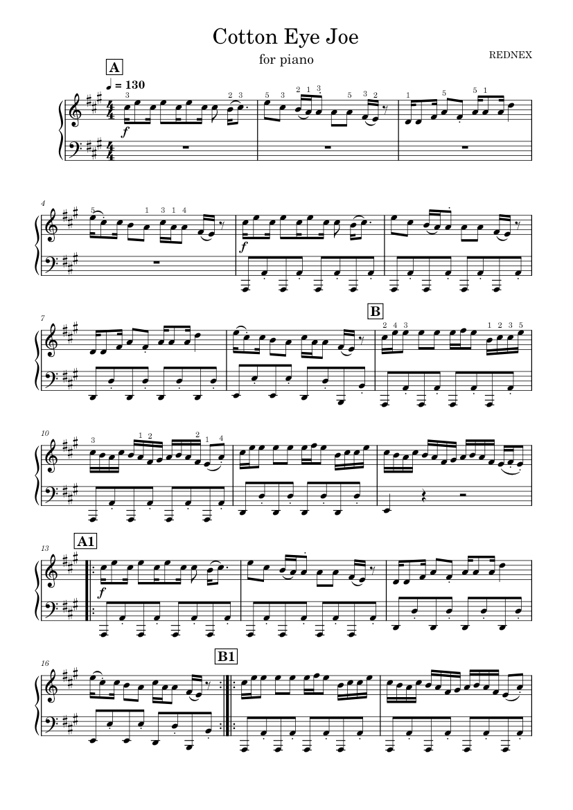 Cotton eye joe – Rednex Cotton Eye Joe – Rednex Sheet Music for Piano ...