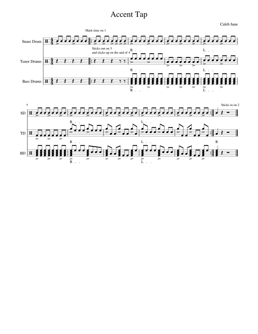 Accent Tap Sheet music for Snare drum, Tenor drum, Bass drum (Percussion Trio) | Musescore.com