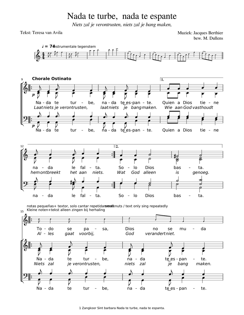 Nada te turbe, nada te espante_koorstem Sheet music for Piano, Soprano ...