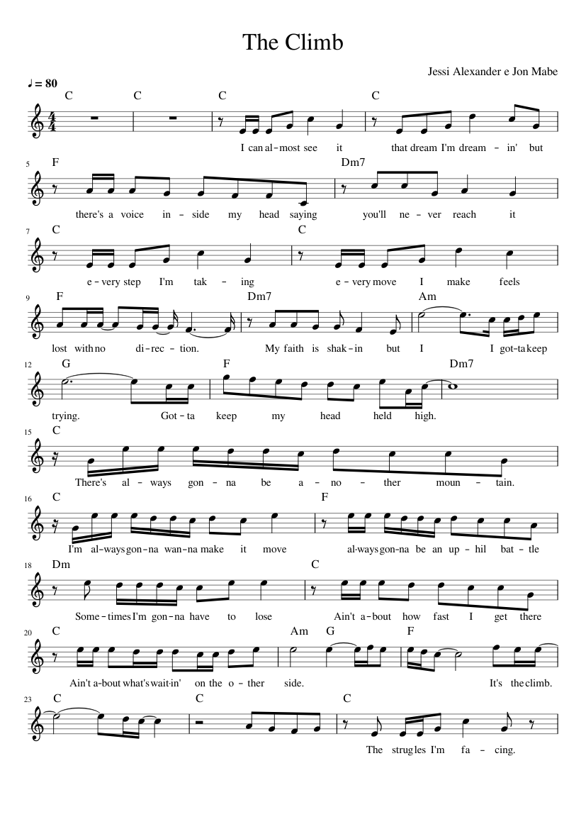The climb - Miley Cyrus Sheet Music with Chords for Piano (Solo) Easy ...