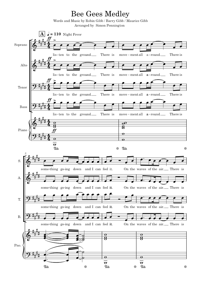 Tragedy – Bee Gees Medley - Bee Gees Sheet Music for Piano, Bass guitar ...