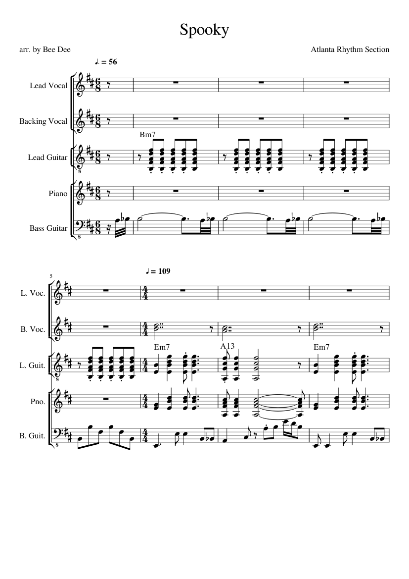Spooky Sheet Music with Chords for Piano, Vocals, Guitar (Piano-Voice ...