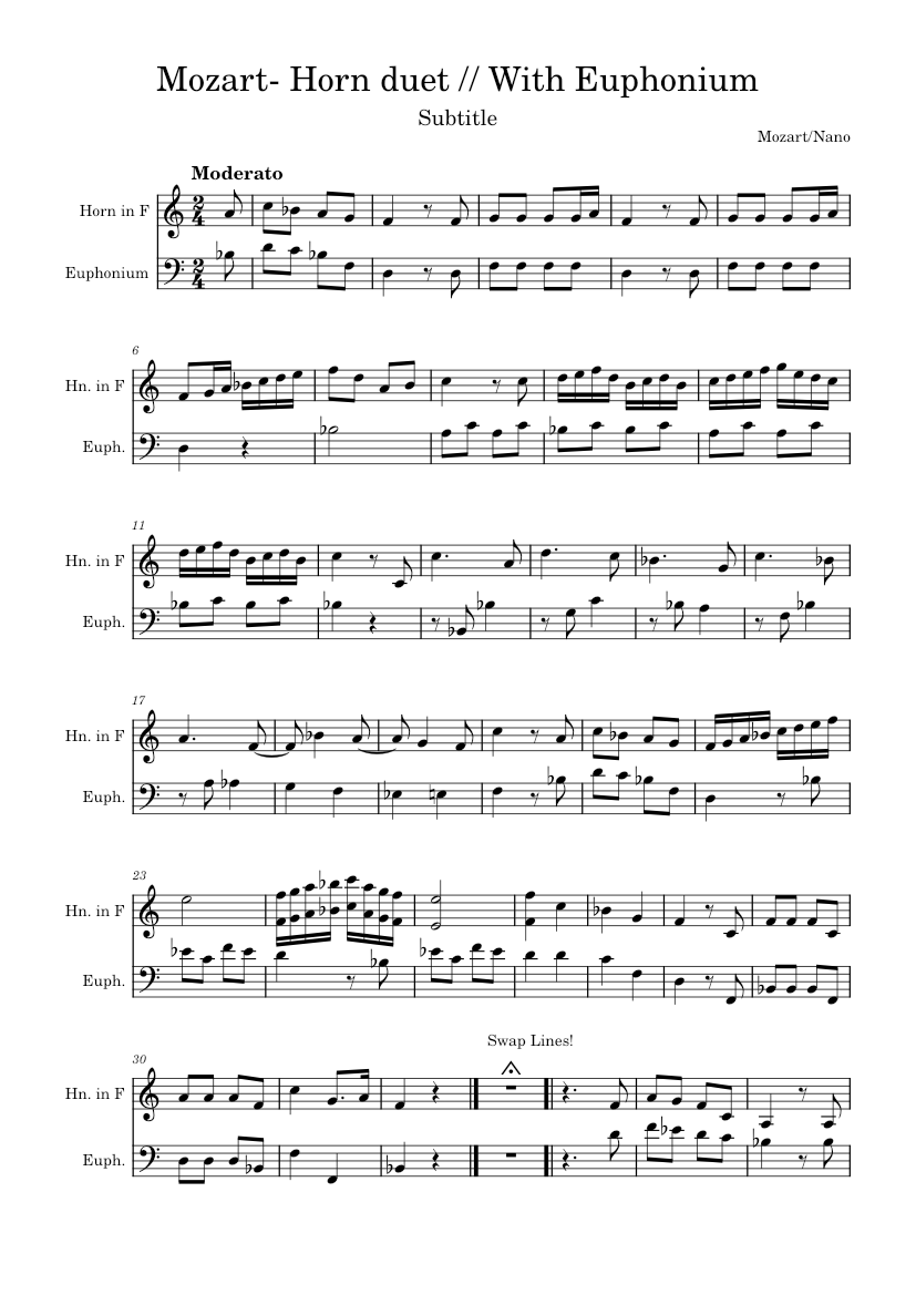 12 Horn Duos, K.487/496a – Wolfgang Amadeus Mozart 12 Horn Duos,Mozart : Re Arrange (Horn ...