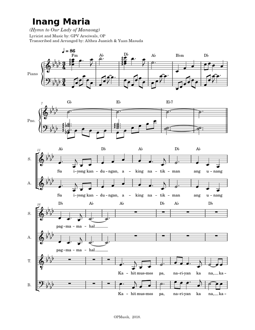 Inang Maria Sheet music for Piano, Soprano, Alto, Tenor & more ...