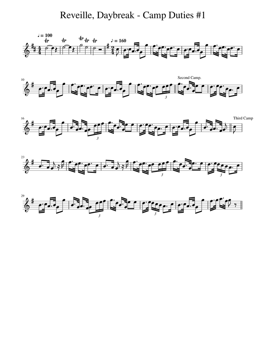 Reveille, Daybreak - Camp Duties #1 Sheet music for Piano (Solo) Easy ...