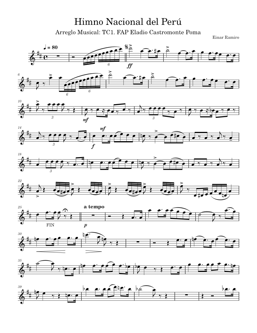 Himno Nacional Del Perú – José Bernardo Alcedo Himno Nacional del Perú ...
