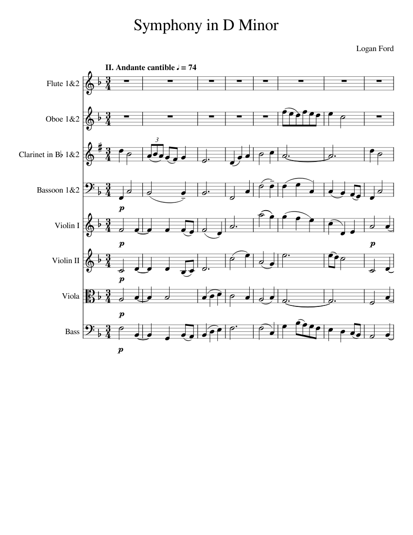 Symphony No. 1 - 2nd Movement Sheet music for Flute, Oboe, Clarinet in b-flat, Bassoon & more ...