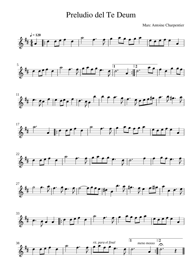 Te Deum (Prelude) – Charpentier, Marc-Antoine Sheet Music for Flute (Solo) | MuseScore.com
