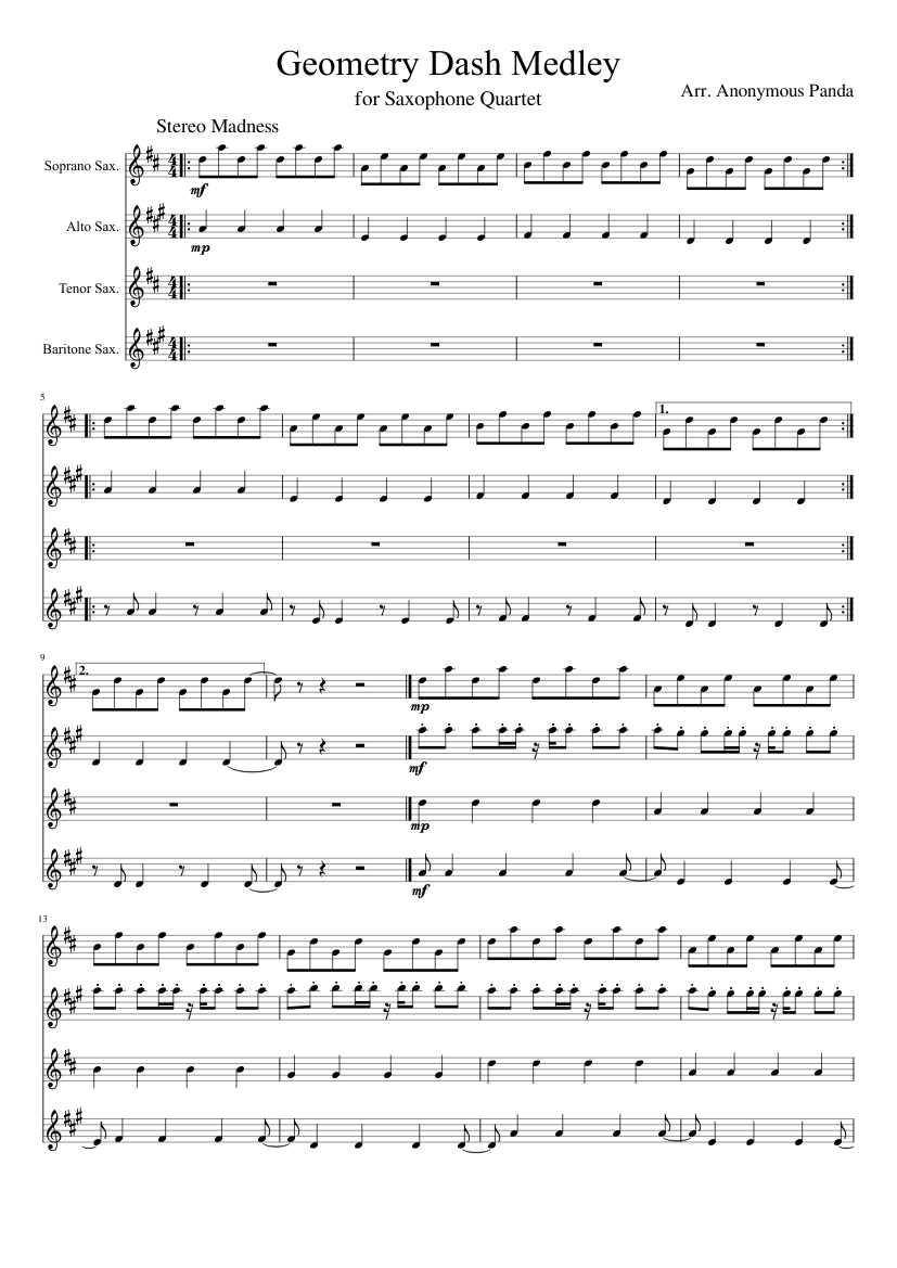 Geometry Dash Medley (Finished!) Sheet music for Saxophone alto ...