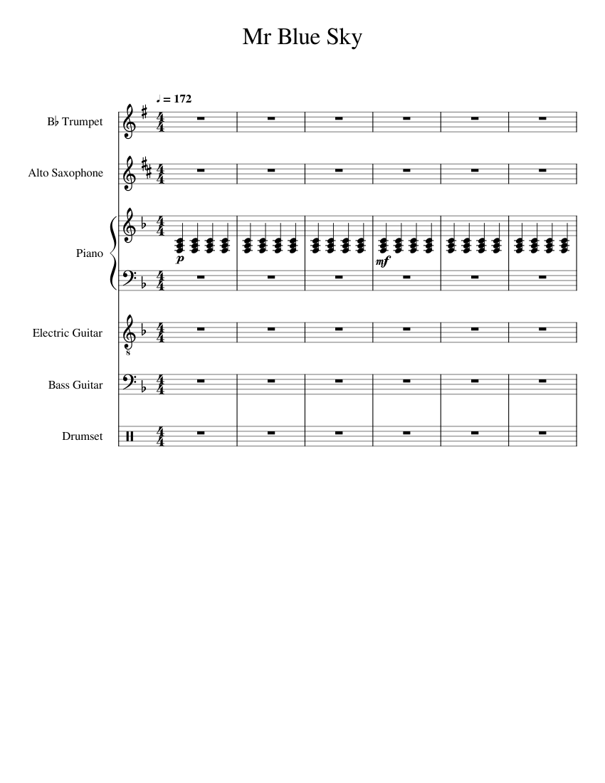 Mr Blue Sky (WIP) Sheet music for Piano, Saxophone alto, Trumpet in b ...