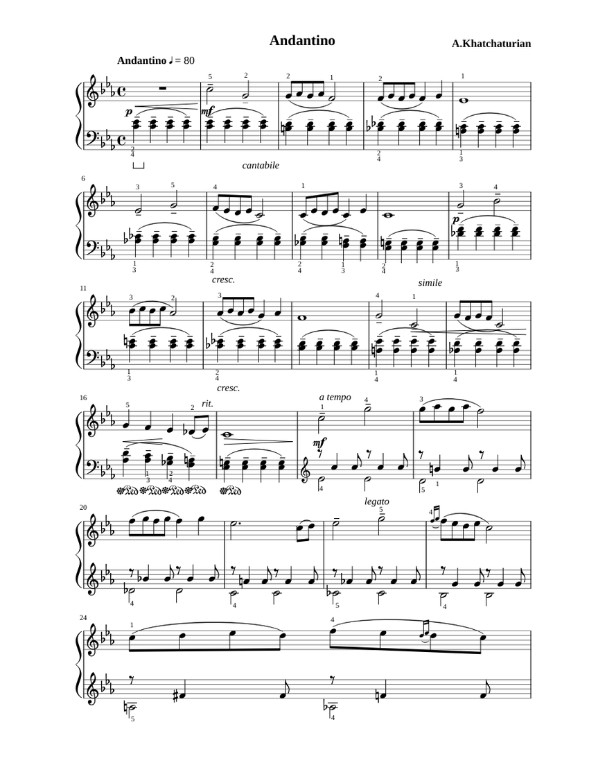 Andantino Sheet music for Piano (Solo) | Musescore.com