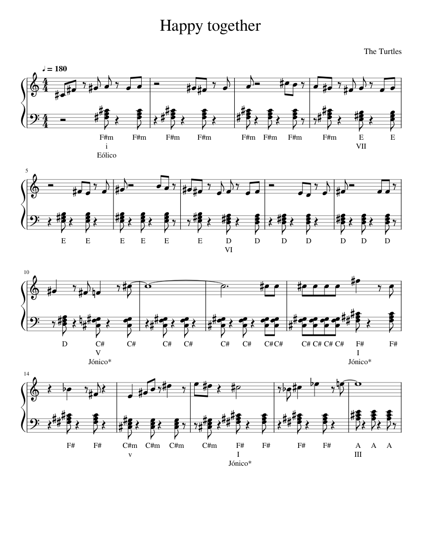 Happy together Sheet music for Piano (Solo) Easy | Musescore.com
