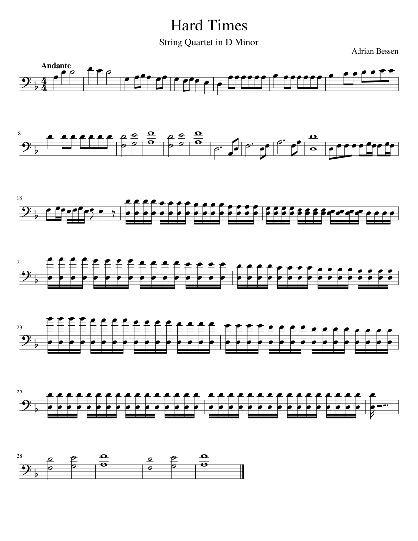 Hard Times Sheet music for Cello (Solo) | Musescore.com