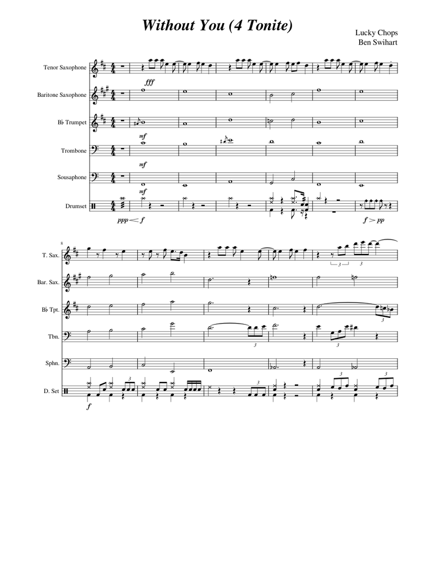 Without You (4 Tonight) – Lucky Chops Sheet music for Trombone, Saxophone tenor, Saxophone ...