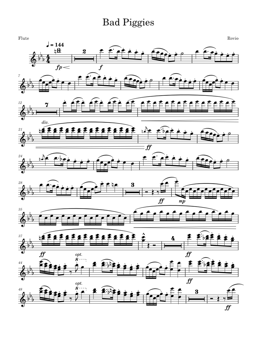 Bad Piggies flute Sheet music for Flute (Solo) | Musescore.com