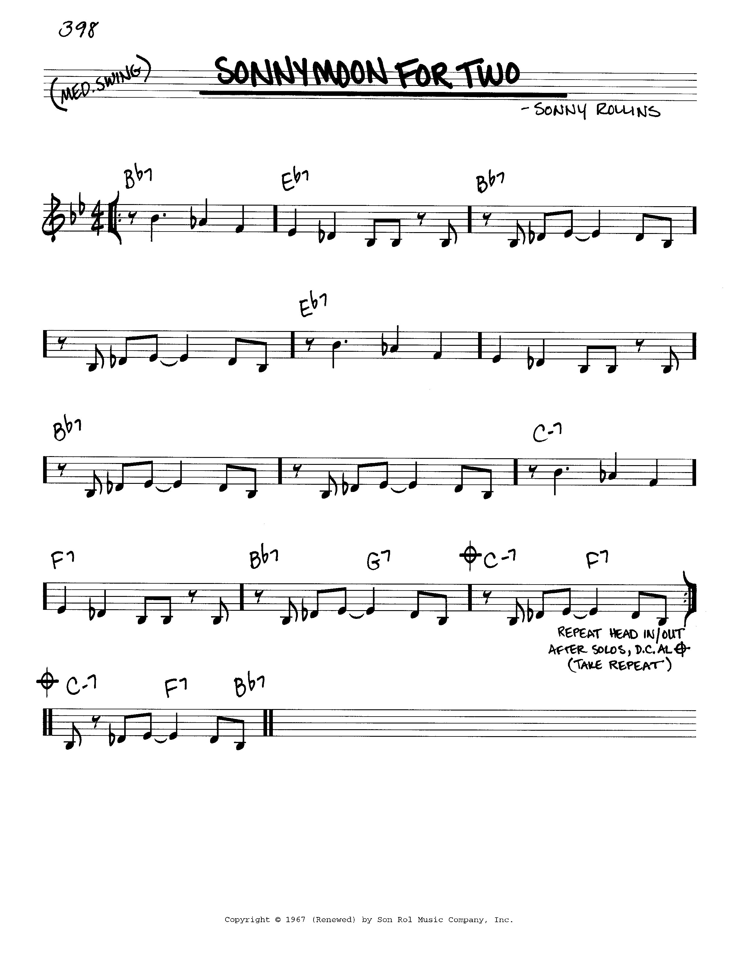 Play Official version of Sonnymoon For Two Sheet Music by Sonny Rollins ...
