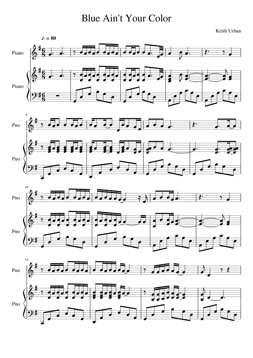 Blue Ain t Your Color Sheet music for Piano (Piano Duo) | Musescore.com