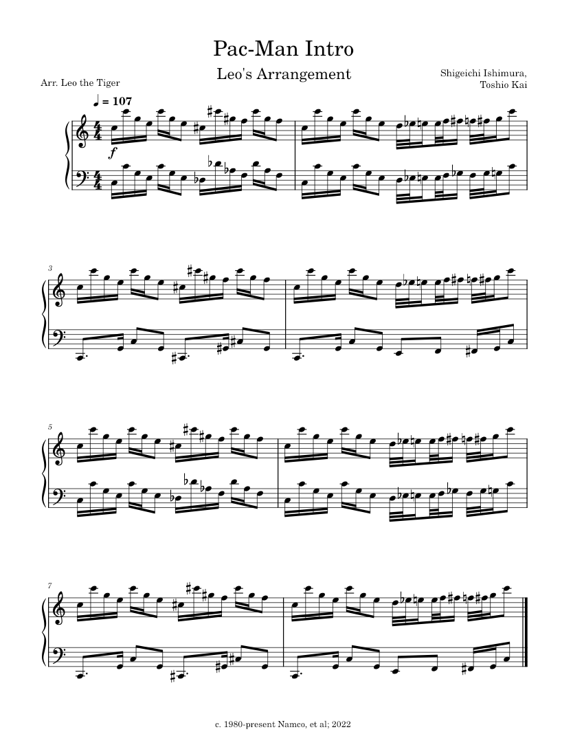 Piano Solo: Pac-Man Intro Sheet music for Piano (Solo) | Musescore.com