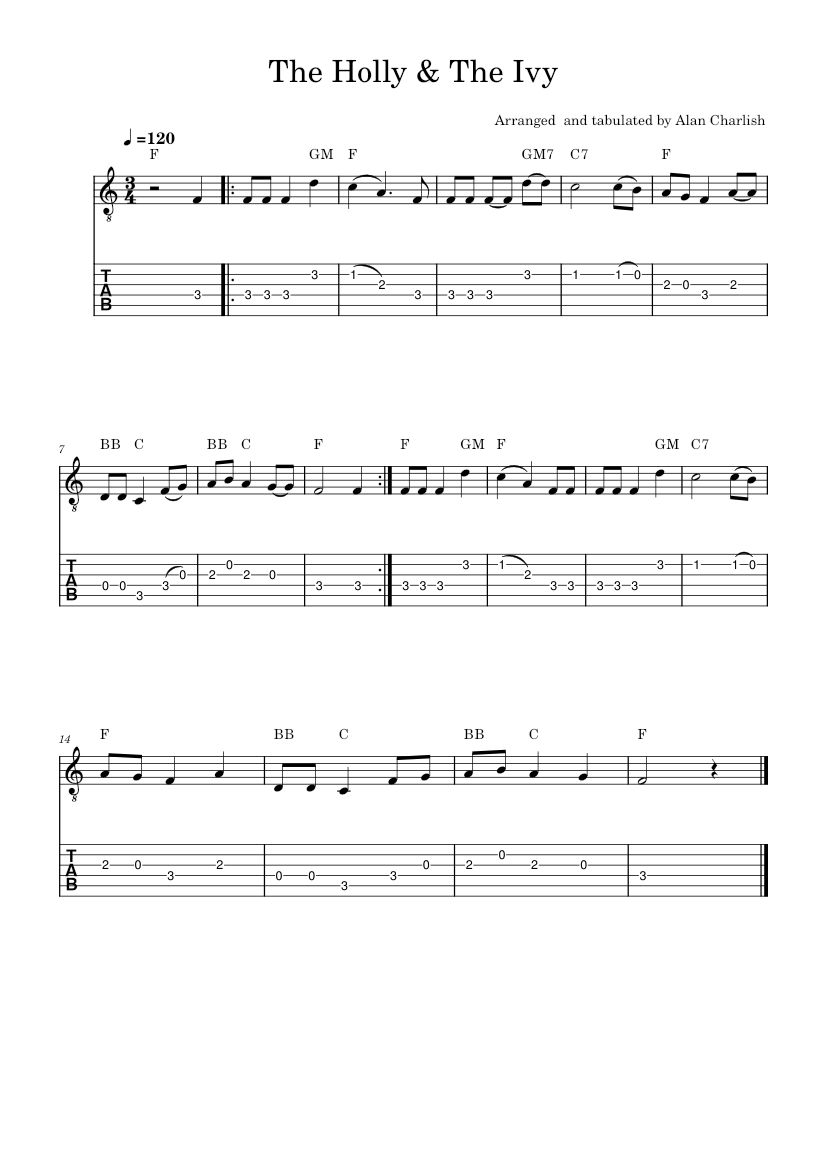 The Holly And The Ivy Sheet Music and Tab with Chords for Guitar (Solo ...
