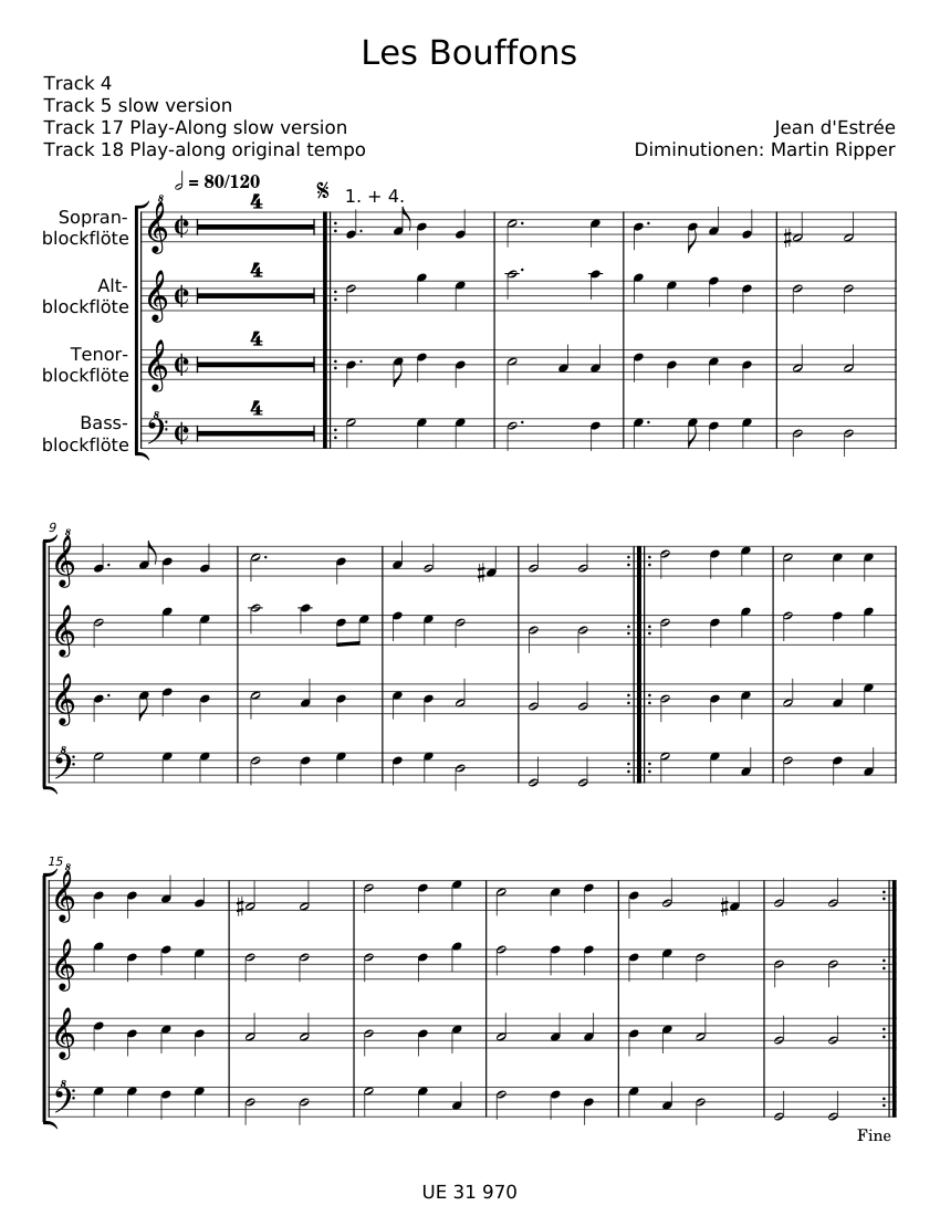 Les Bouffons - Anonymous Sheet Music for Recorder (Mixed Quartet ...