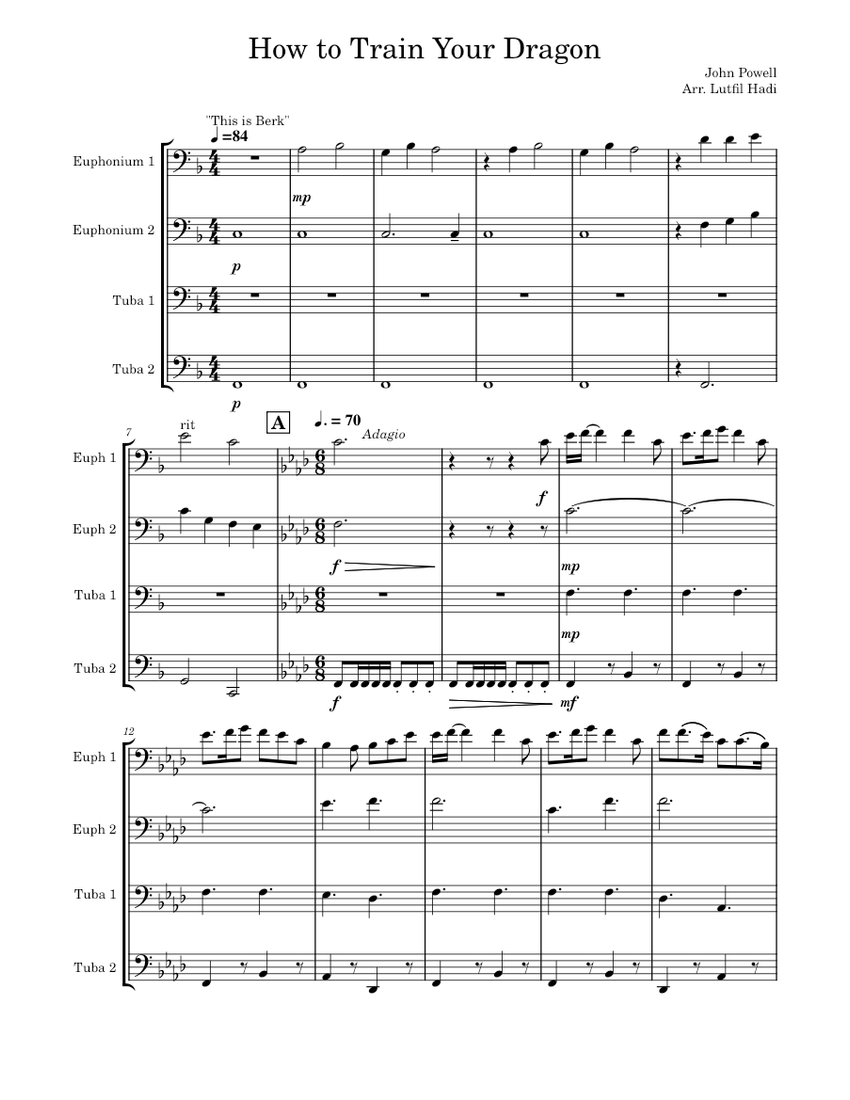 How to Train Your Dragon Sheet music for Tuba, Euphonium (Brass Quartet ...