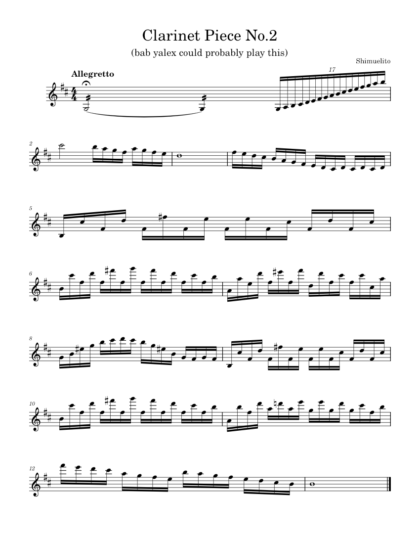 Clarinet piece 2 Sheet music for Clarinet other (Solo) | Musescore.com