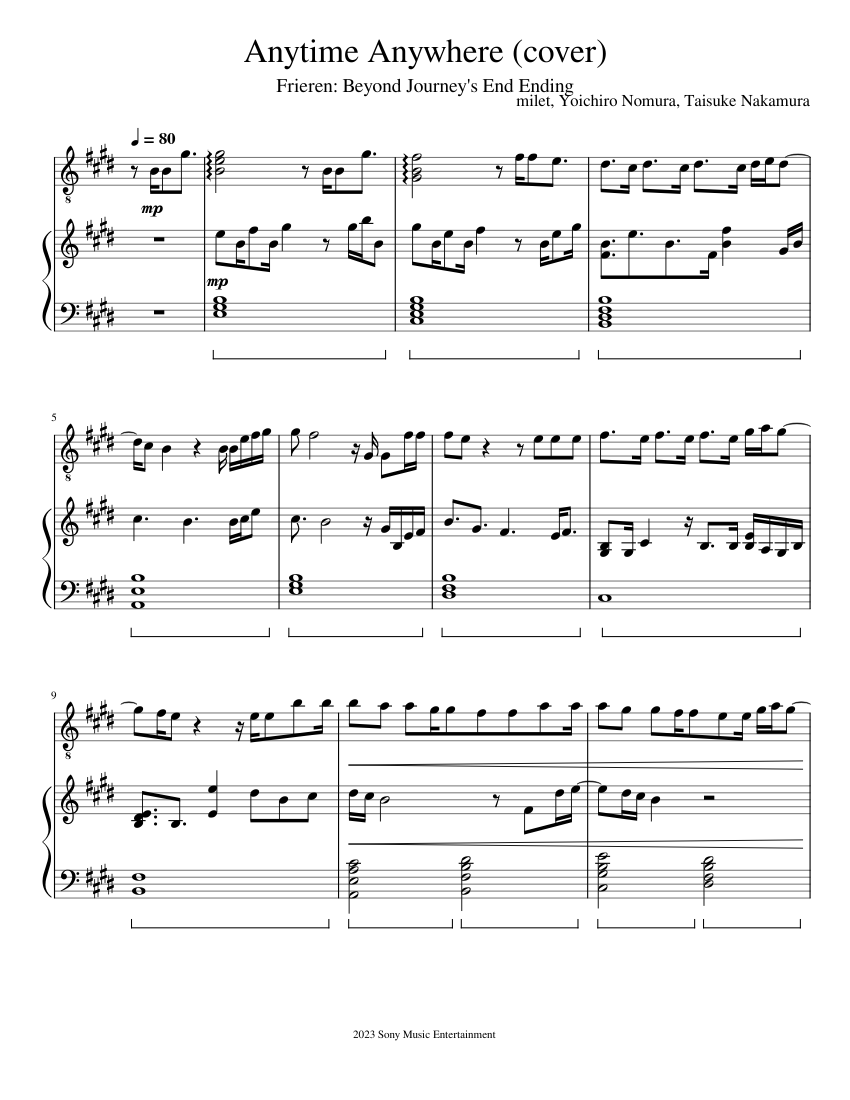Anytime Anywhere (cover) Sheet music for Piano, Guitar (Mixed Duet) | Musescore.com