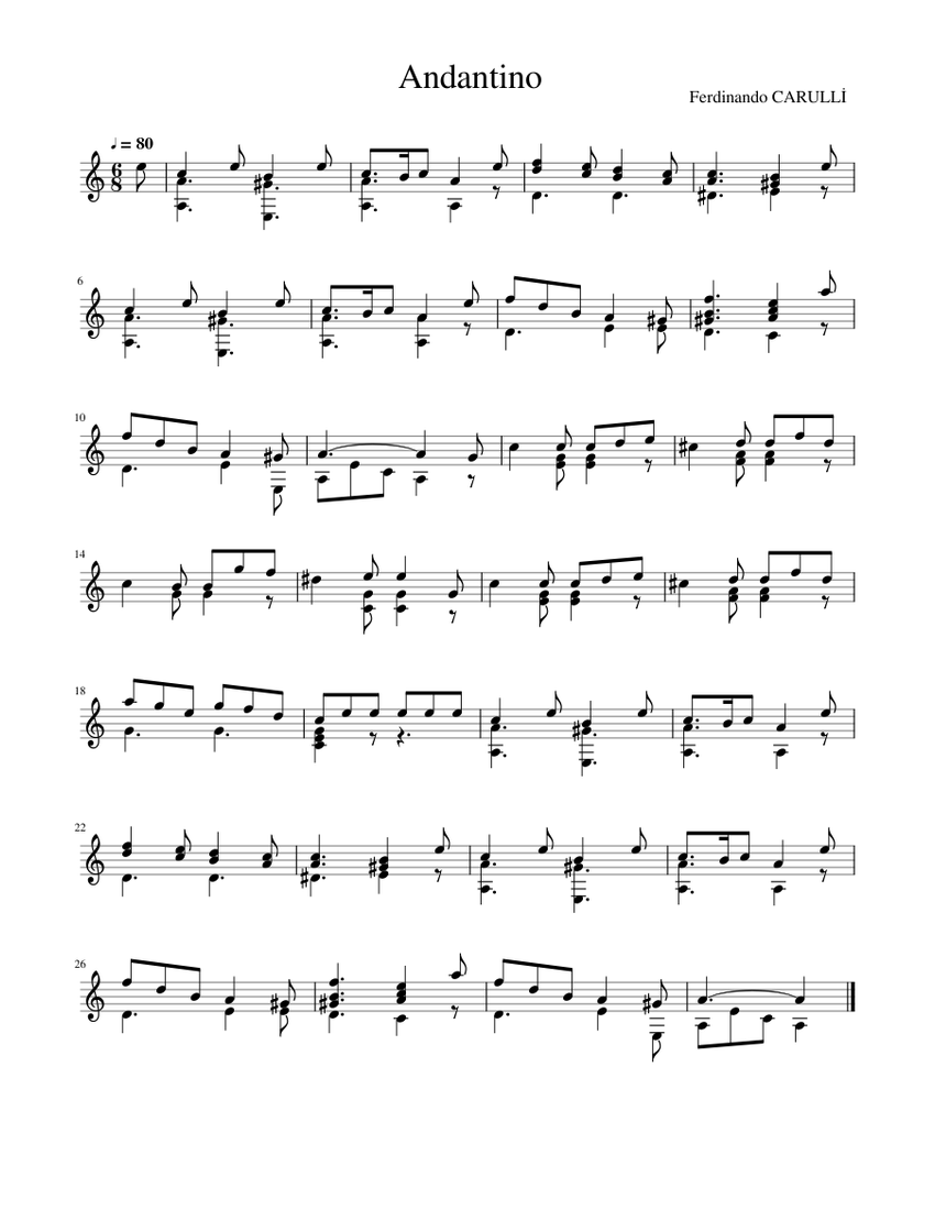 Andantino F.Carulli Sheet music for Piano (Solo) Easy | Musescore.com