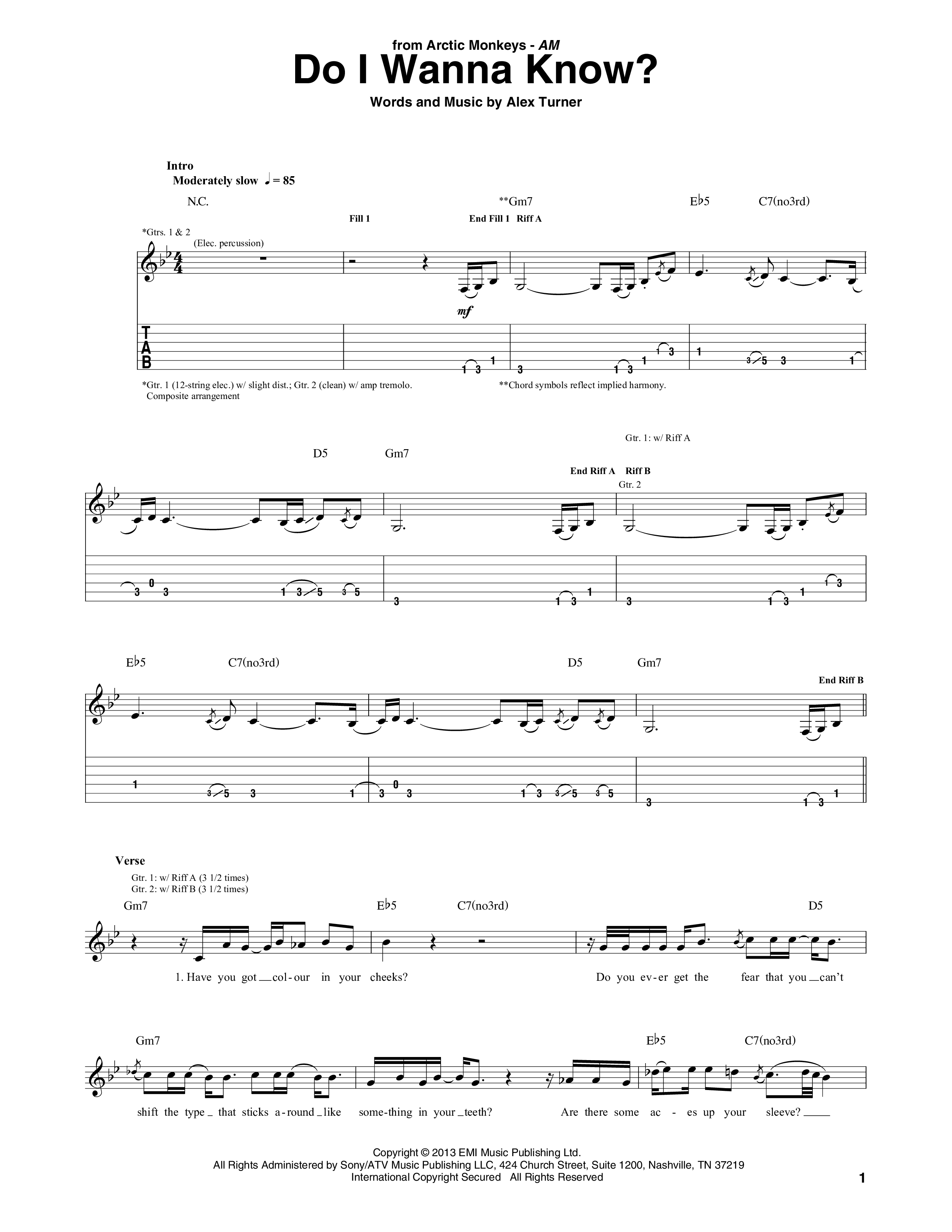 Play Official version of Do i wanna know Sheet Music by Arctic Monkeys ...