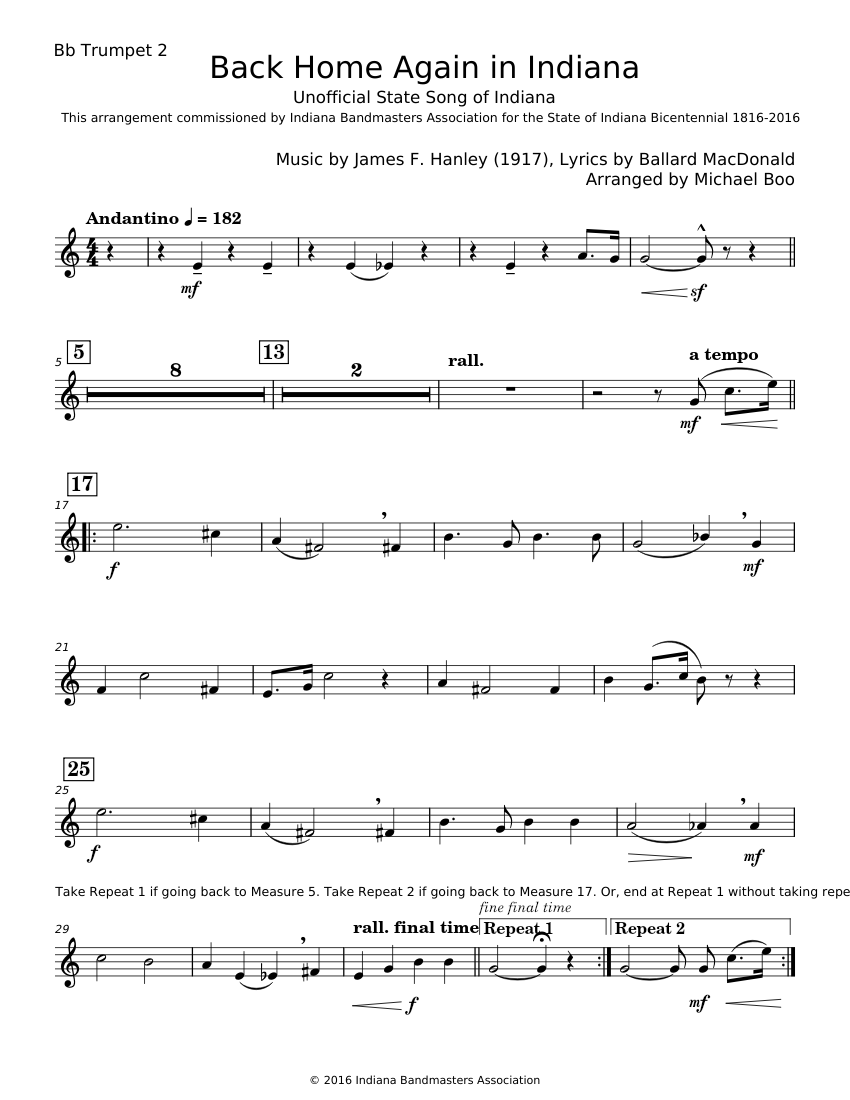 Indiana (Back Home Again In Indiana) - James F. Hanley, Ballard ...