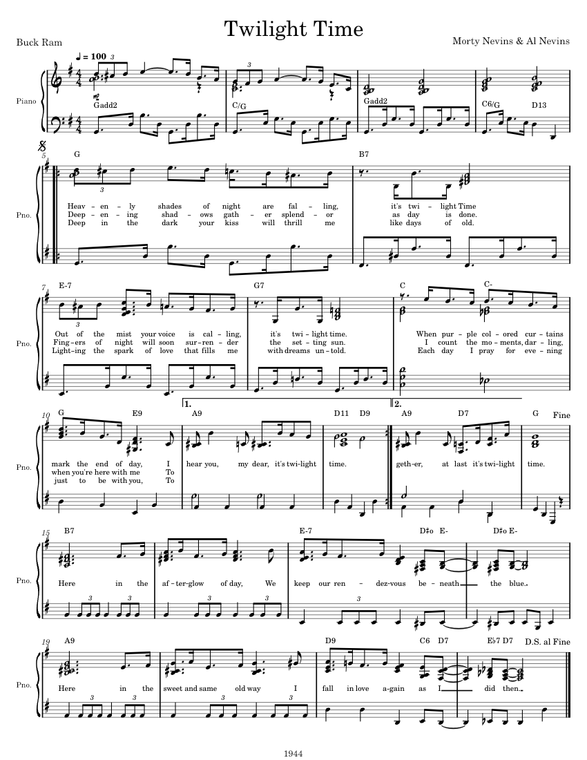 Twilight time – The Platters Sheet music for Piano (Piano-Voice) | Musescore.com