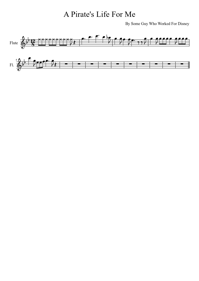 A Pirate's Life For Me Sheet music for Flute (Solo) | Musescore.com