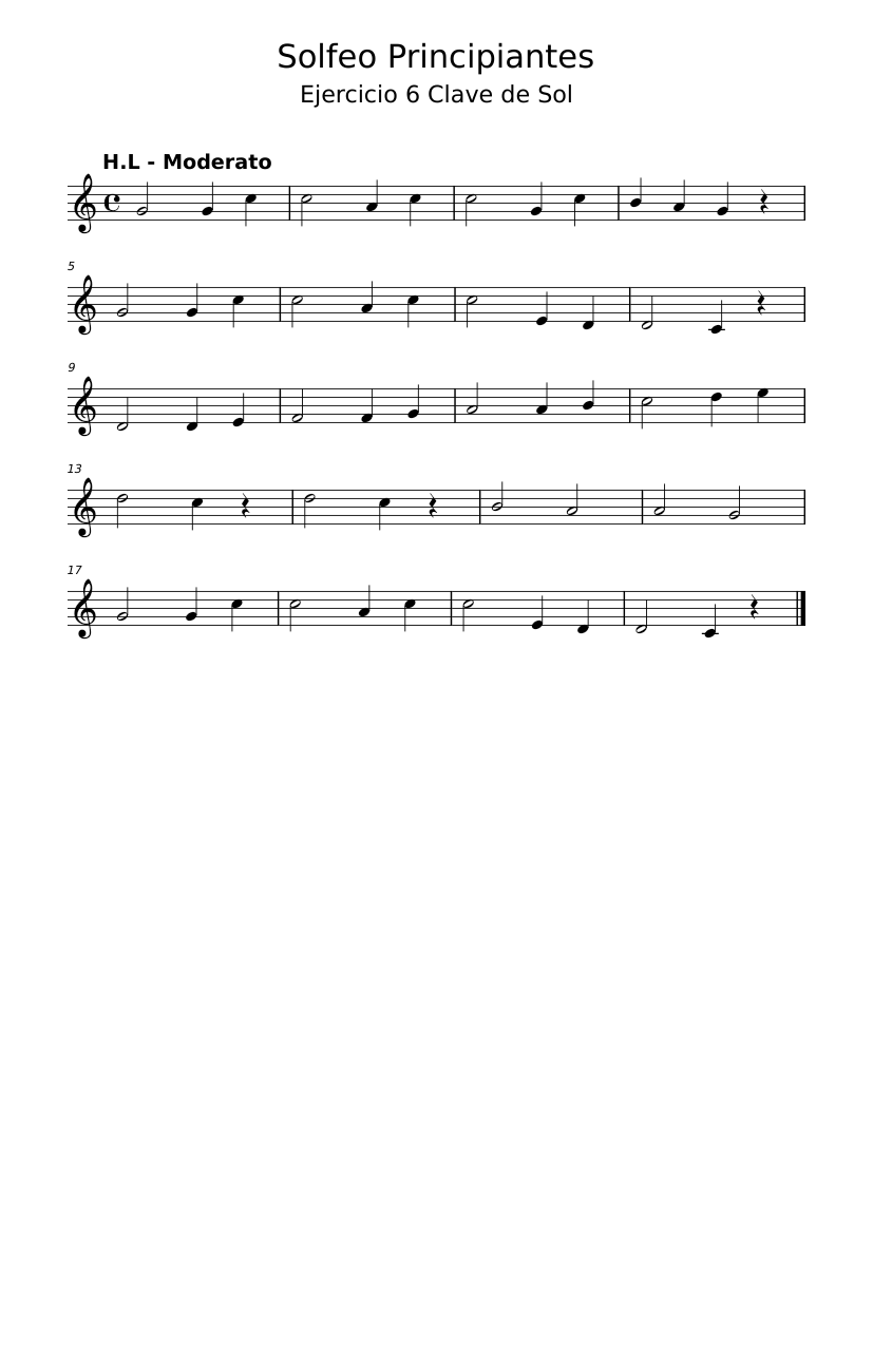 Solfeo Principiantes – Ejercicio 6 Clave de Sol Sheet music for Voice ...