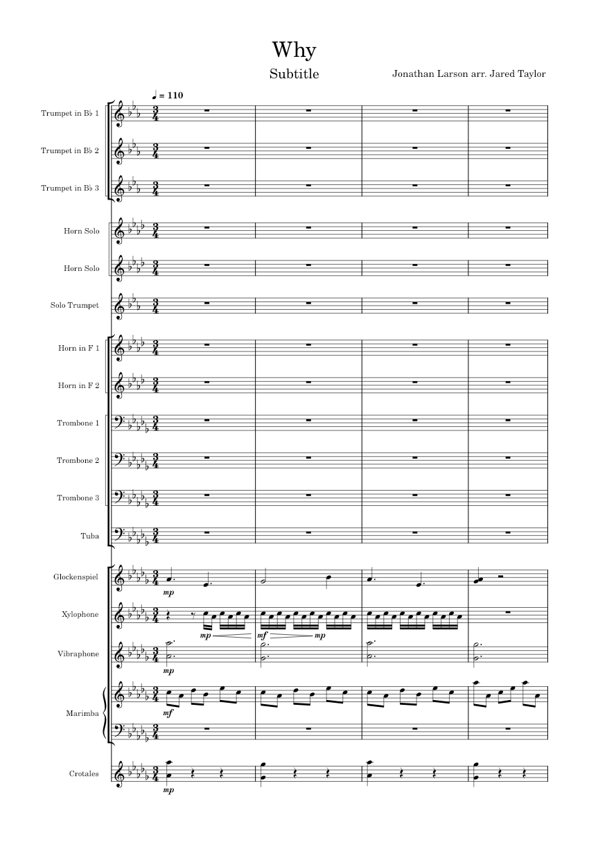 "Why" Drum Corps Arrangement (Tick Tick Boom) Sheet music for Trombone ...