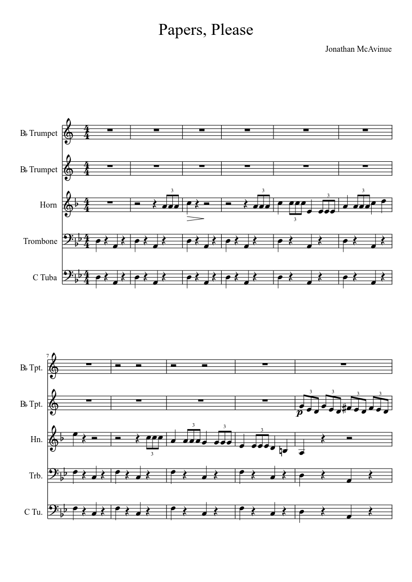 Papers, Please Sheet music for Trombone, Tuba, Trumpet other (Mixed ...