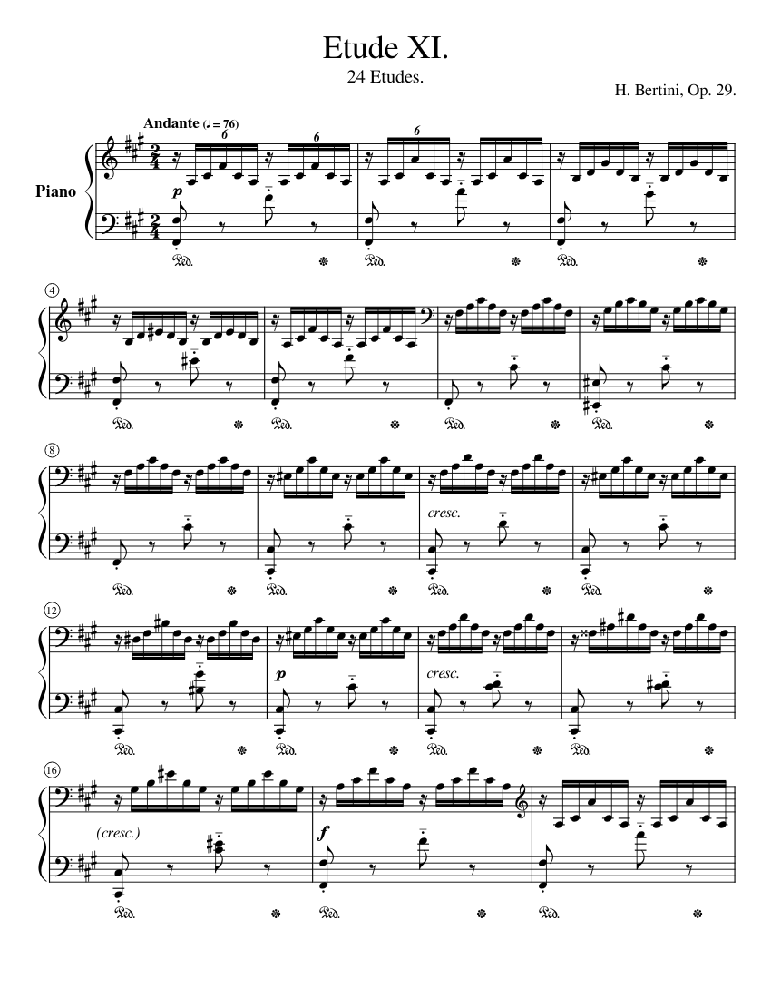 Bertini, Etude Op.29 No.11 in F-sharp minor. Sheet music for Piano ...