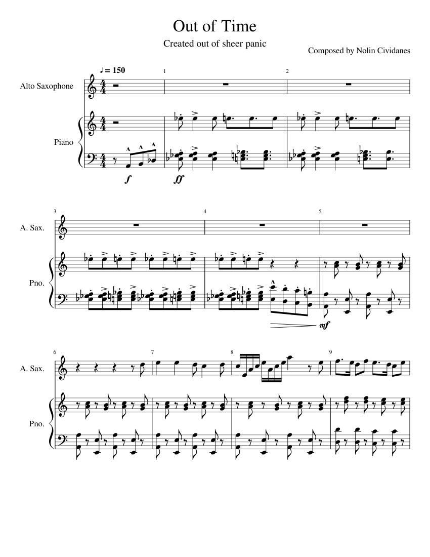 Out of Time Sheet music for Piano, Saxophone alto (Solo) | Musescore.com