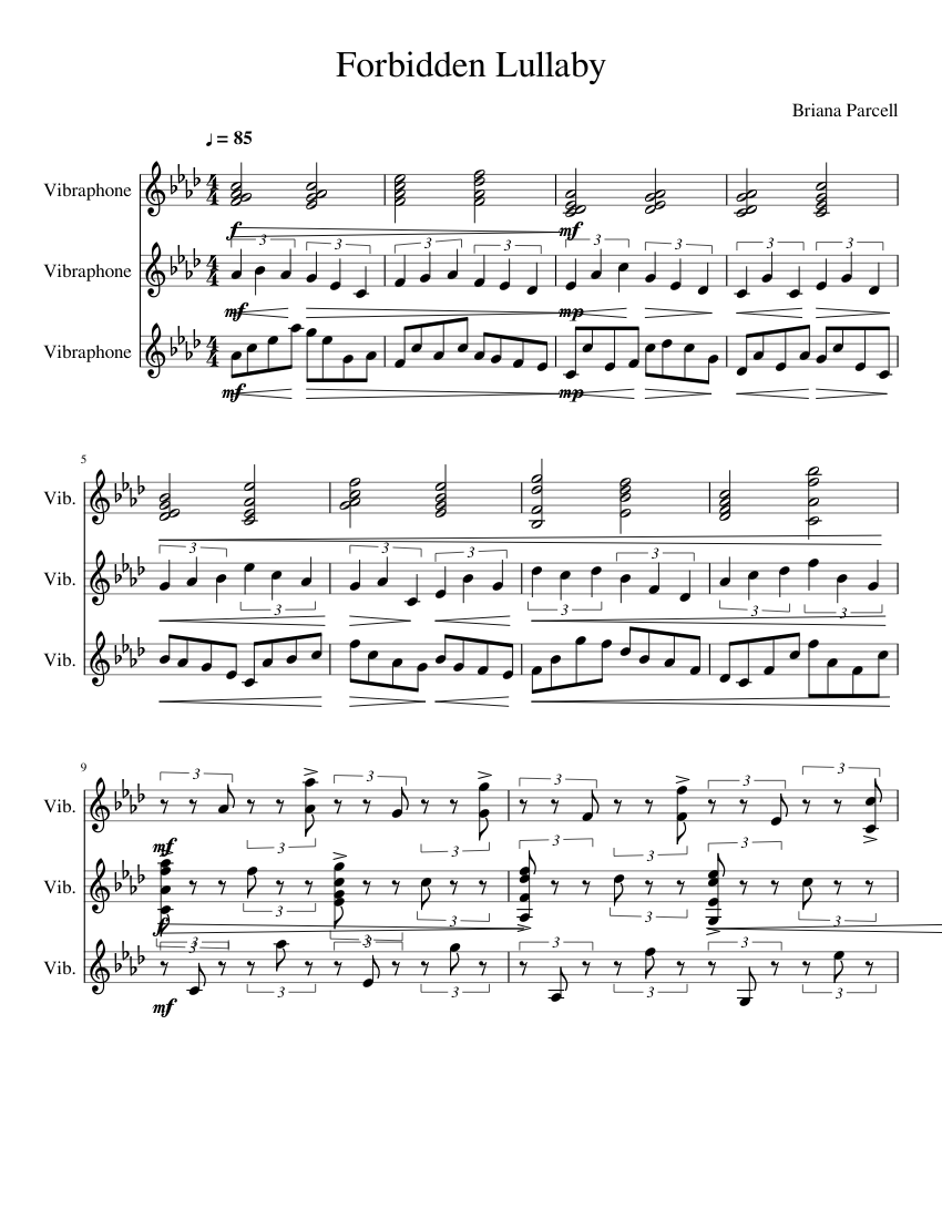 Forbidden Lullaby Sheet Music for Vibraphone (Percussion Trio ...