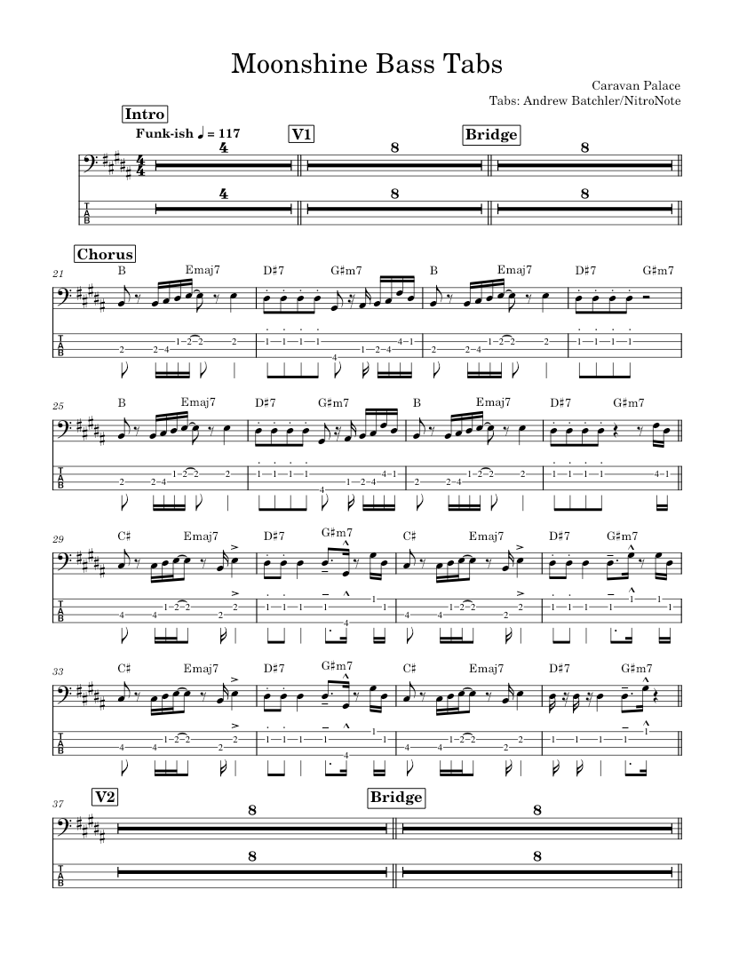 Moonshine Bass Tabs - Caravan Palace Sheet music for Bass guitar (Solo ...