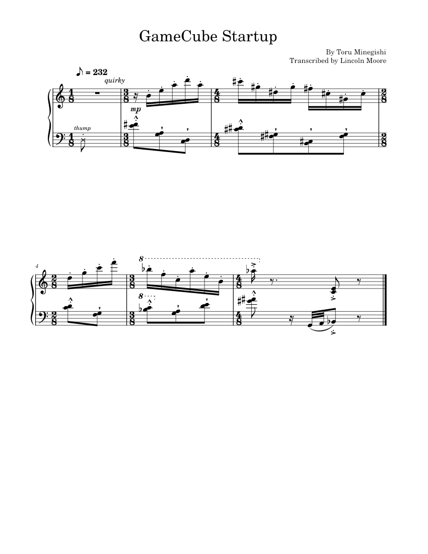 Gamecube Startup – Toru Minegishi Sheet music for Piano (Solo ...