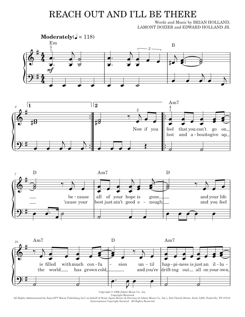 Reach Out And I'll Be There Sheet music for Piano by Michael McDonald ...