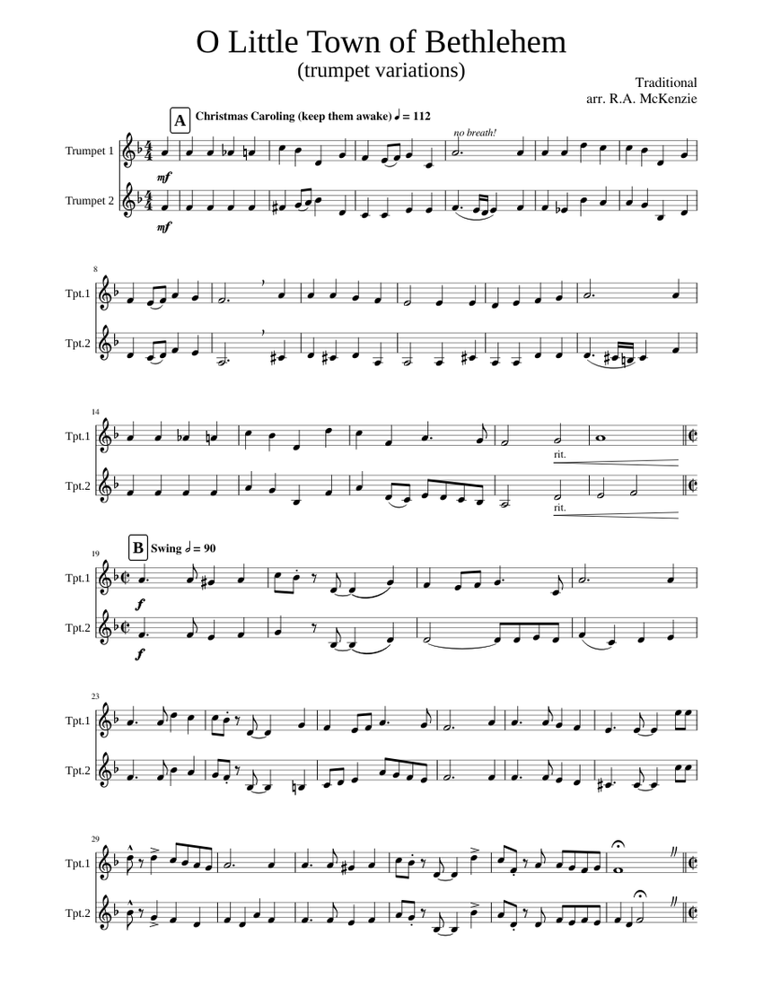 O Little Town of Bethlehem (trumpet variations) Sheet music for Trumpet ...
