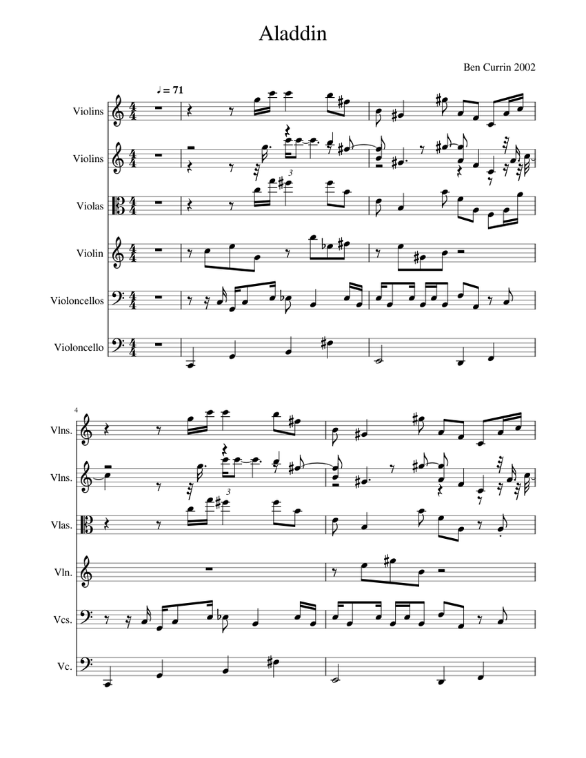 Aladdin Sheet music for Violin, Cello, Strings group (String Trio ...