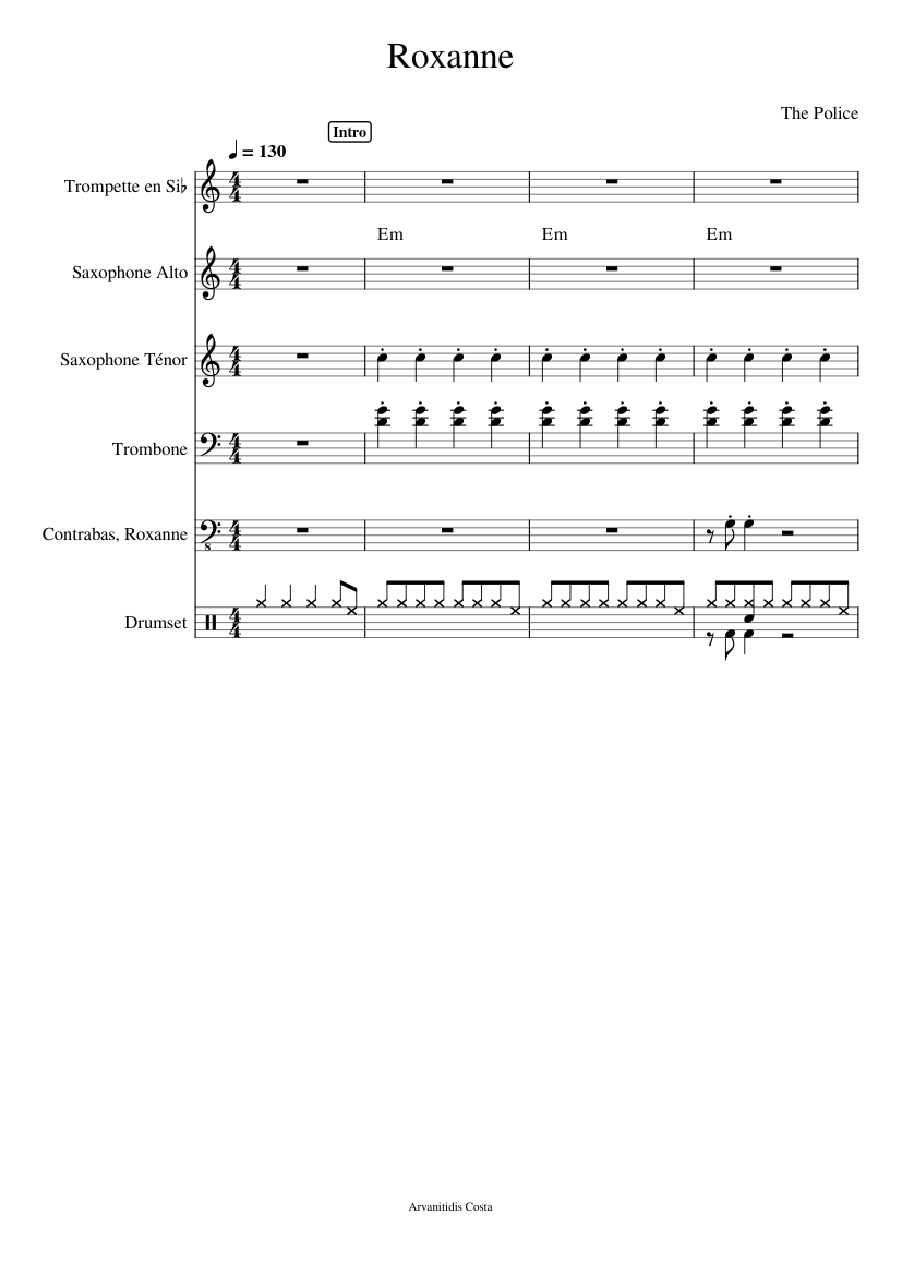 Roxanne-The Police Sheet music for Trombone, Saxophone alto, Saxophone ...