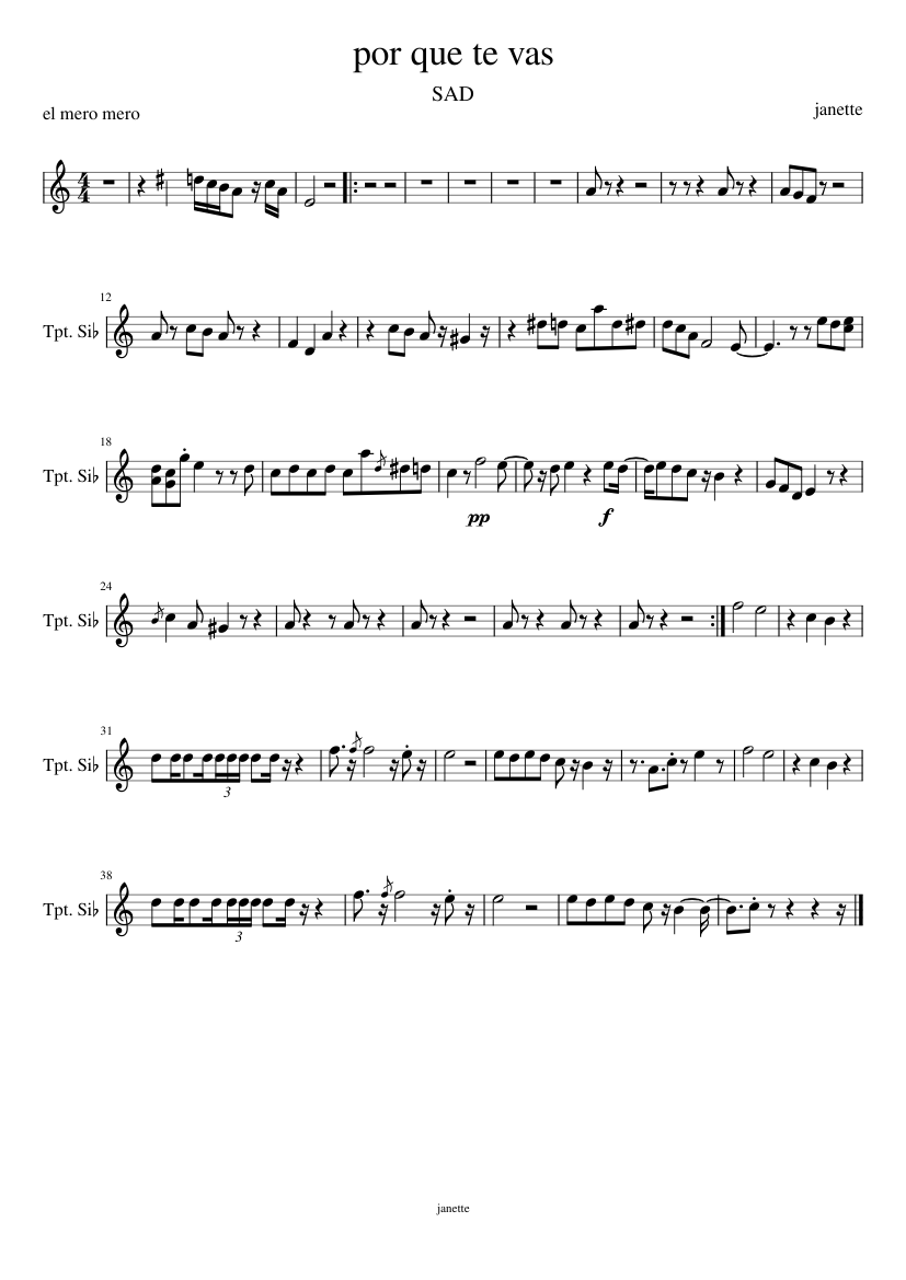 por_que_te_vas Sheet Music for Trumpet in b-flat (Solo) | MuseScore.com